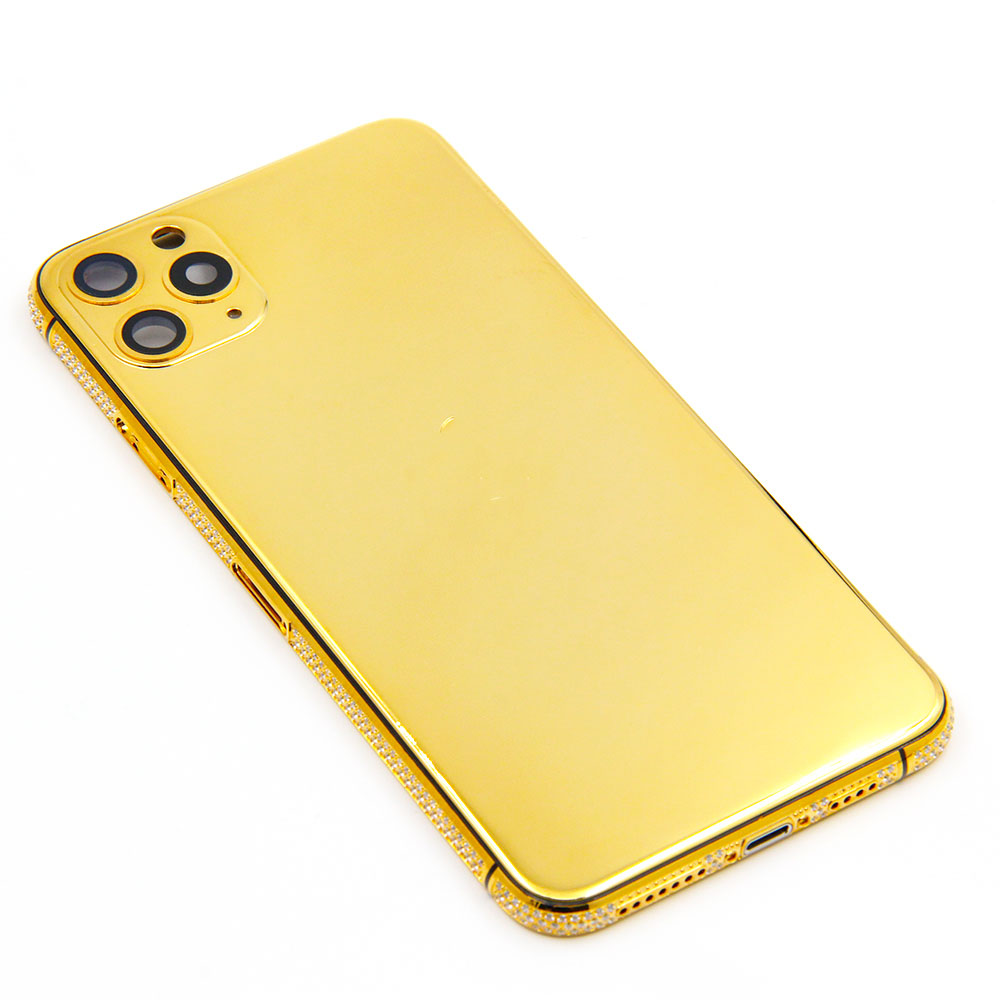 For iPhone 11 Series Pro Pro Max 24kt Gold Plated Inlay Diamond Bezel ...